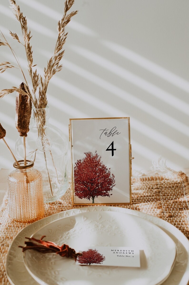 WREN | Red Maple Table Number Template, Tree Table Number, Mountain ...