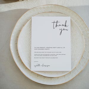 Minimalist Wedding Table Thank You Card Template, Wedding Napkin Note ...