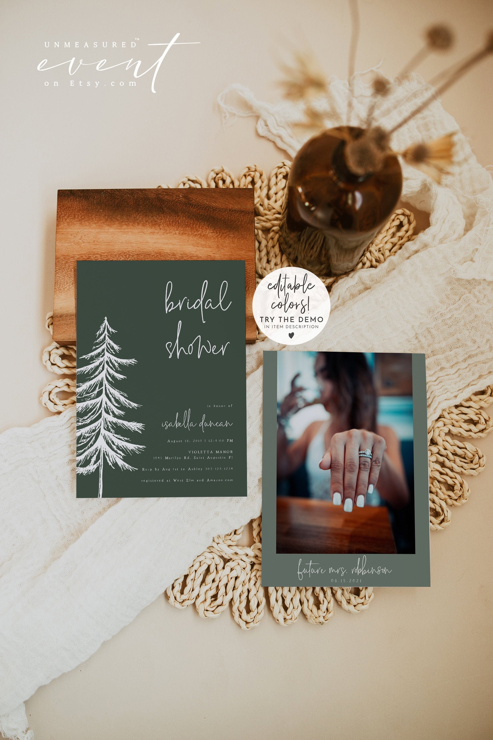 ASH Bridal Shower Invitation Template, Pine Tree Bridal Shower Invite ...