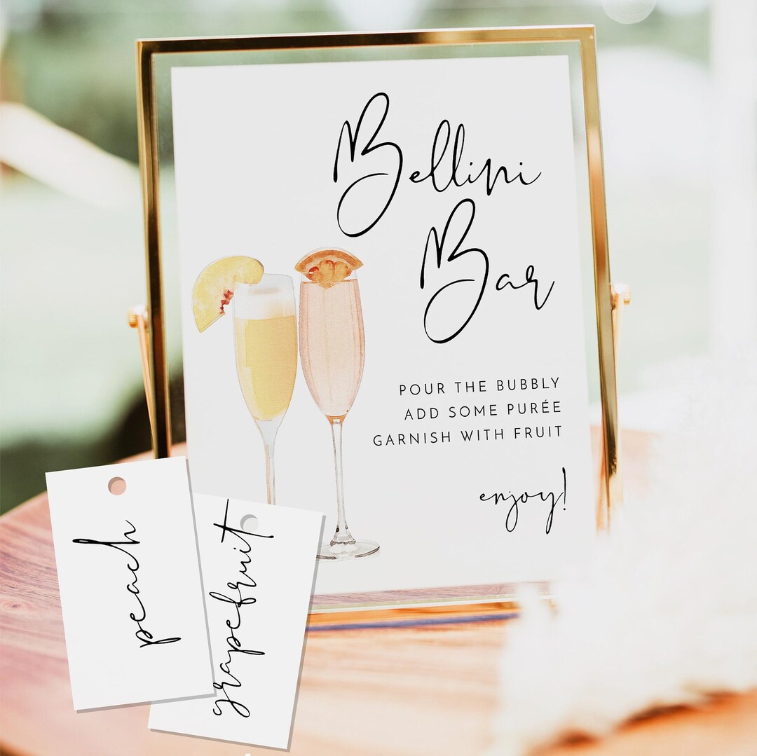 Minimalist Bellini Bar Sign, Modern Bellini Bar Sign and Tags, Wedding ...