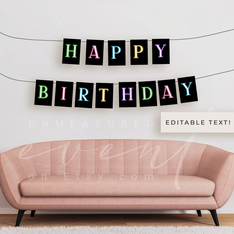 Neon Birthday Banner - Etsy