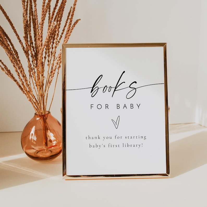Minimalist Books for Baby Sign, Baby Shower Bring a Book Sign, Book ...