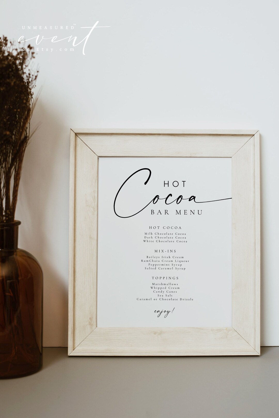 Modern Bohemian Hot Cocoa Bar Menu Printable Template BLAIR - Etsy
