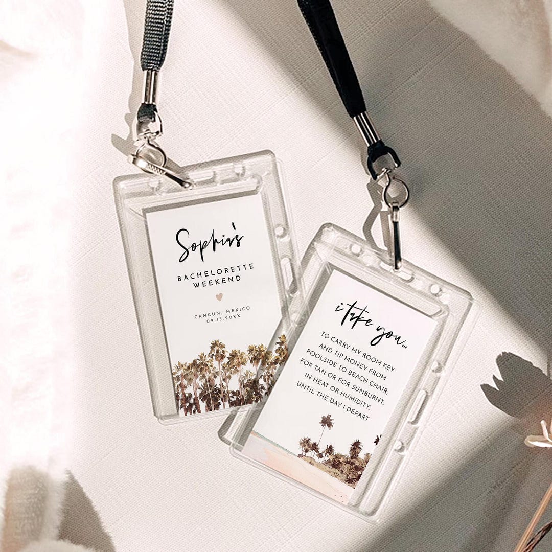 Room Key Card Tag Template, Bachelorette Key Card Pocket Instant, Beach ...