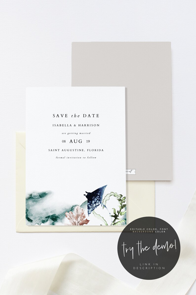 ARIEL Tropical Wedding Save the Date Template, Ocean Wedding Save the Date, Mexico Save the Date ...