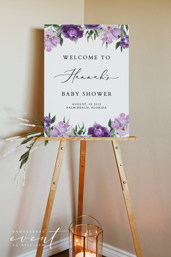 LILAH Baby Shower Welcome Sign Lavender Floral Baby Shower - Etsy
