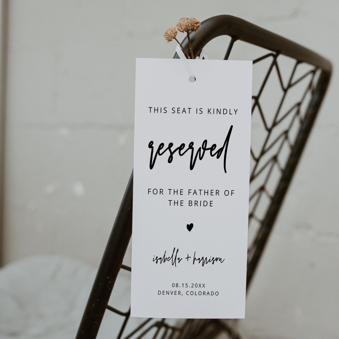 Modern Reserved Chair Tag, Minimal Wedding Seating Tag, Printable Chair ...