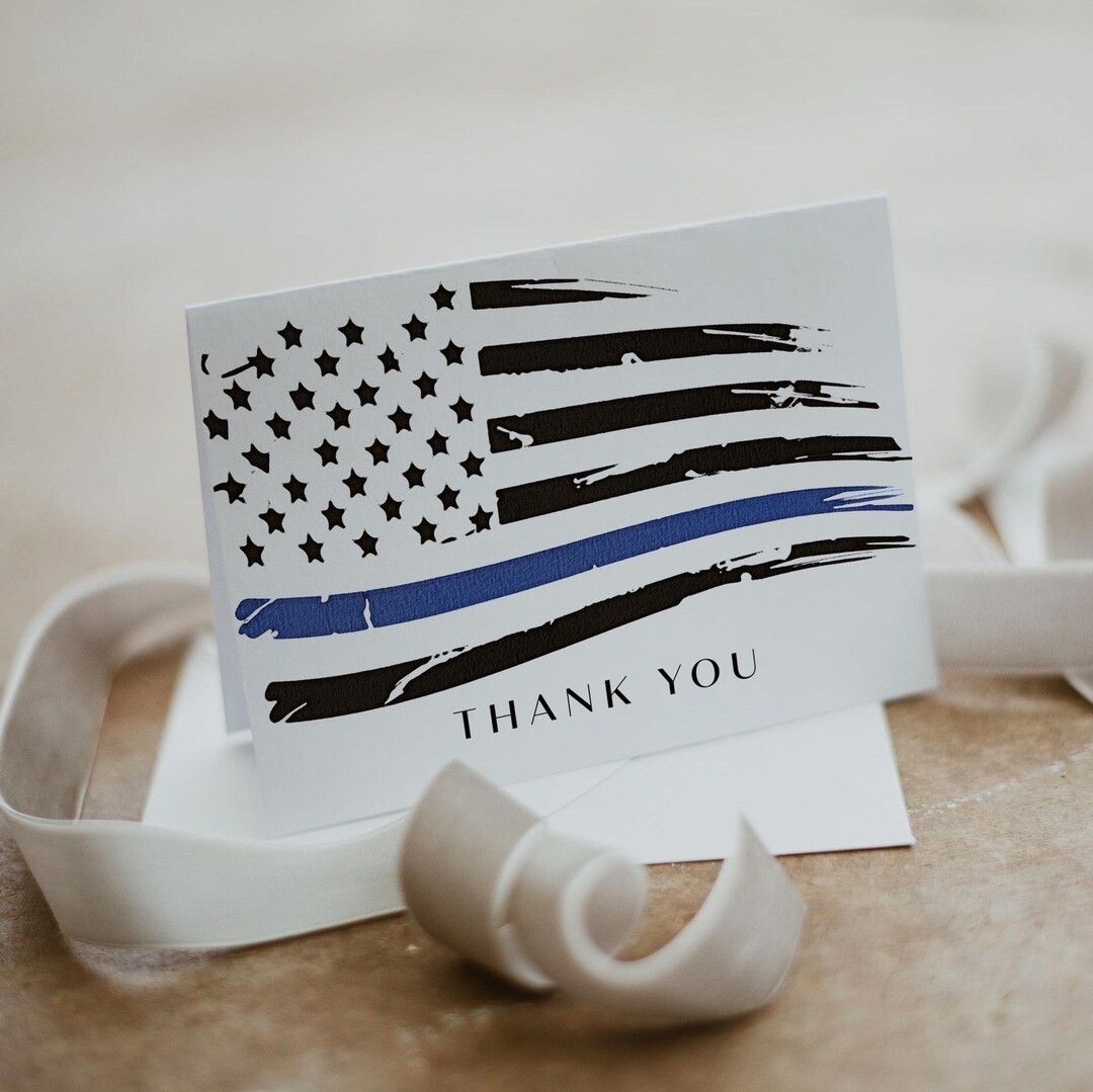 Police Thank You Card Template Printable, Thin Blue Line Thank You Card ...