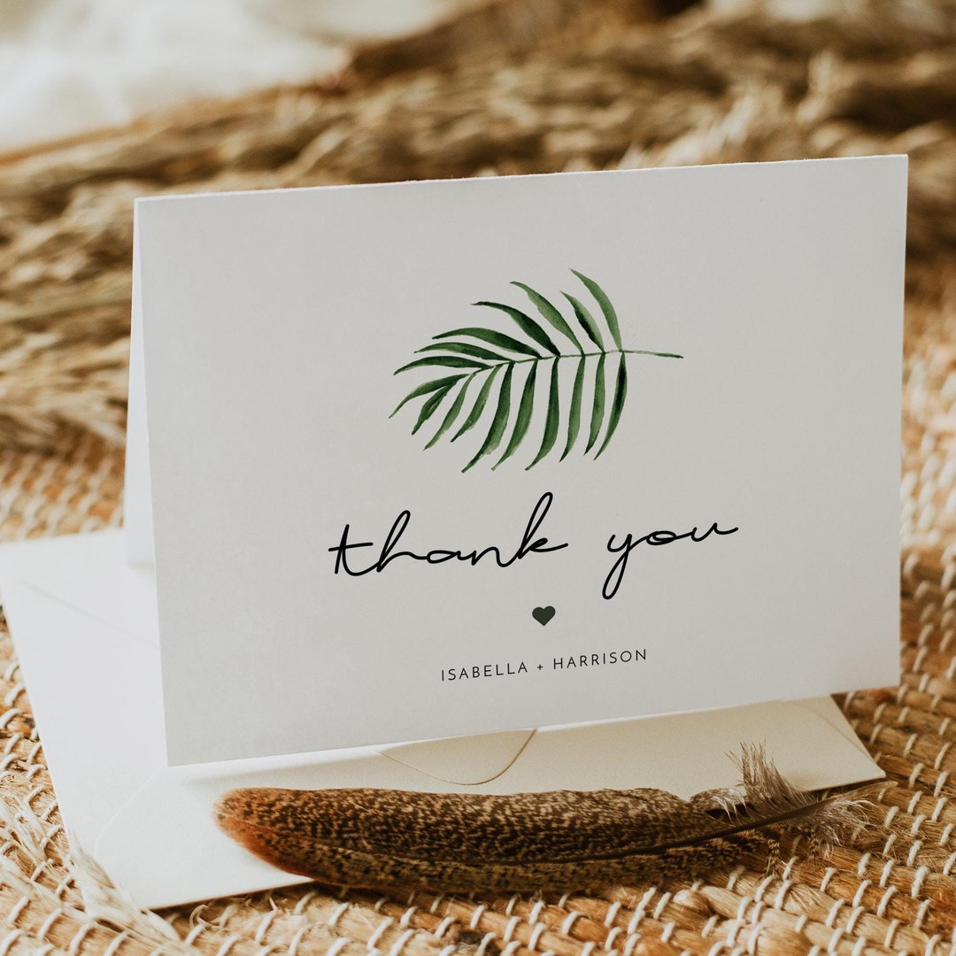 Tropical Thank You Cards, Palm Leaf Thank You Card Template Printable ...