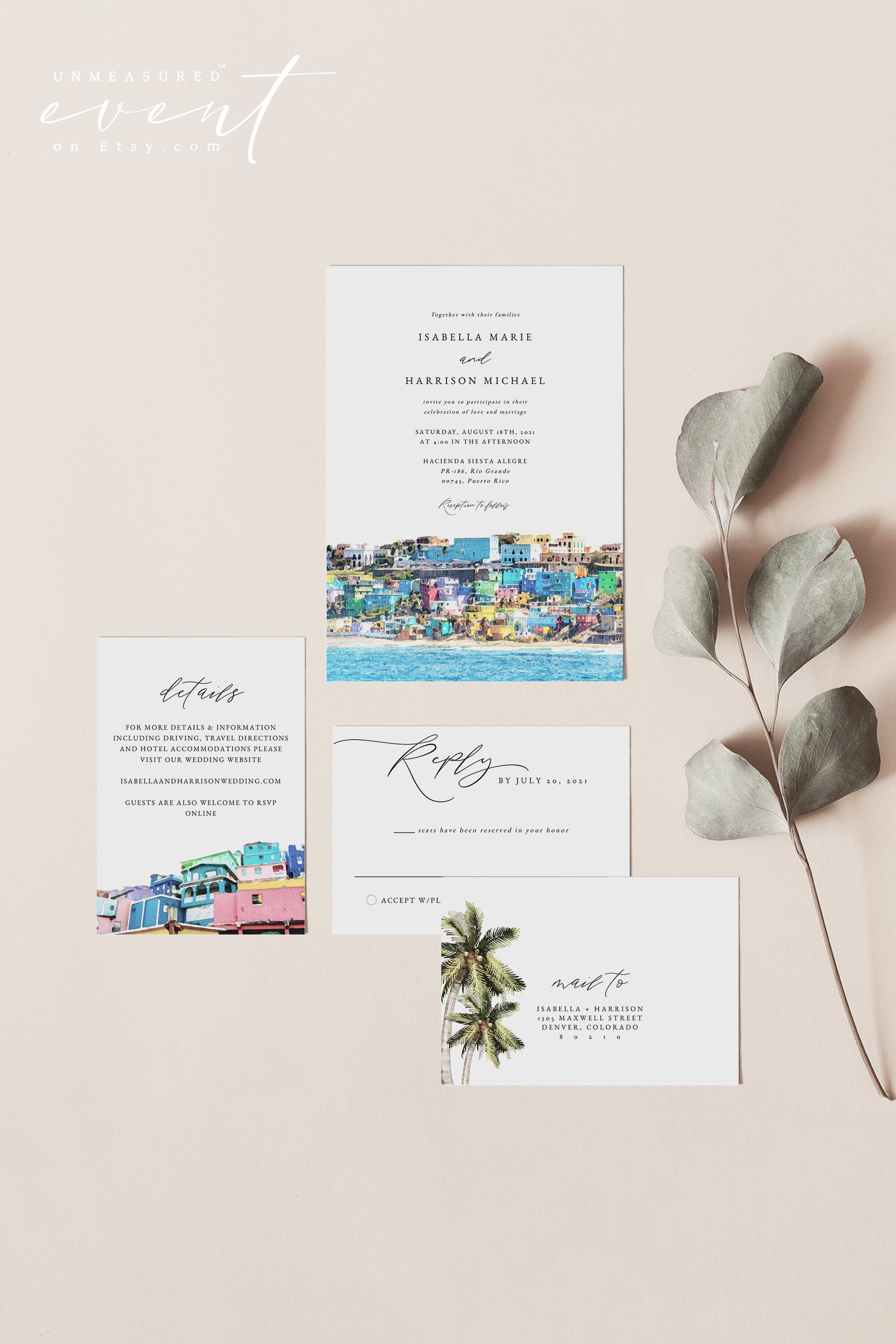 Puerto Rico Wedding Invitation Template Suite San Juan | Etsy