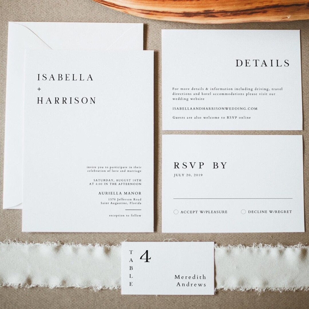 Modern Minimalist Wedding Invitation Template Suite, Simple Clean ...