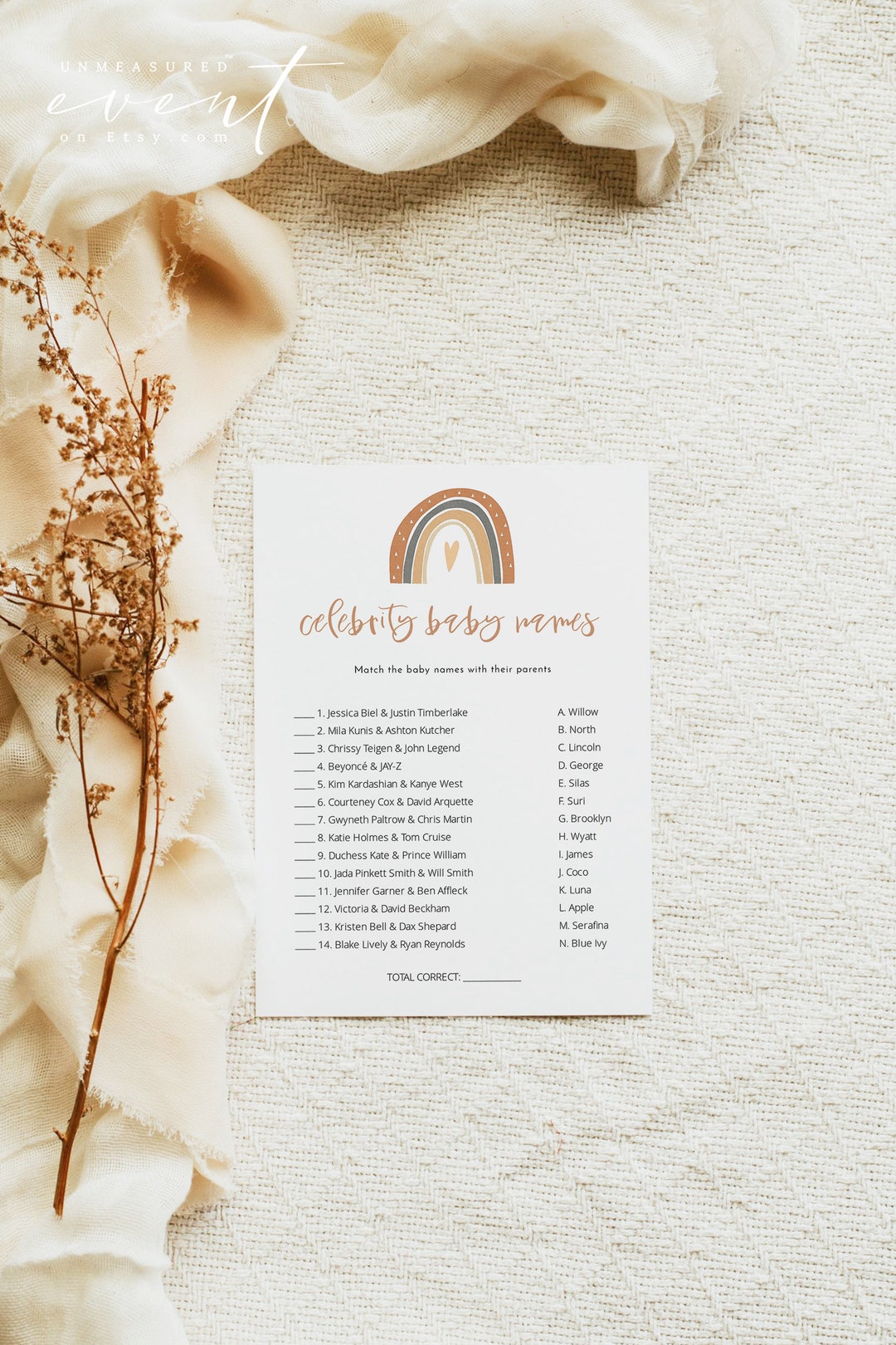 ANSLEY Baby Shower Game, Celebrity Baby Names, Bohemian Rainbow Baby ...