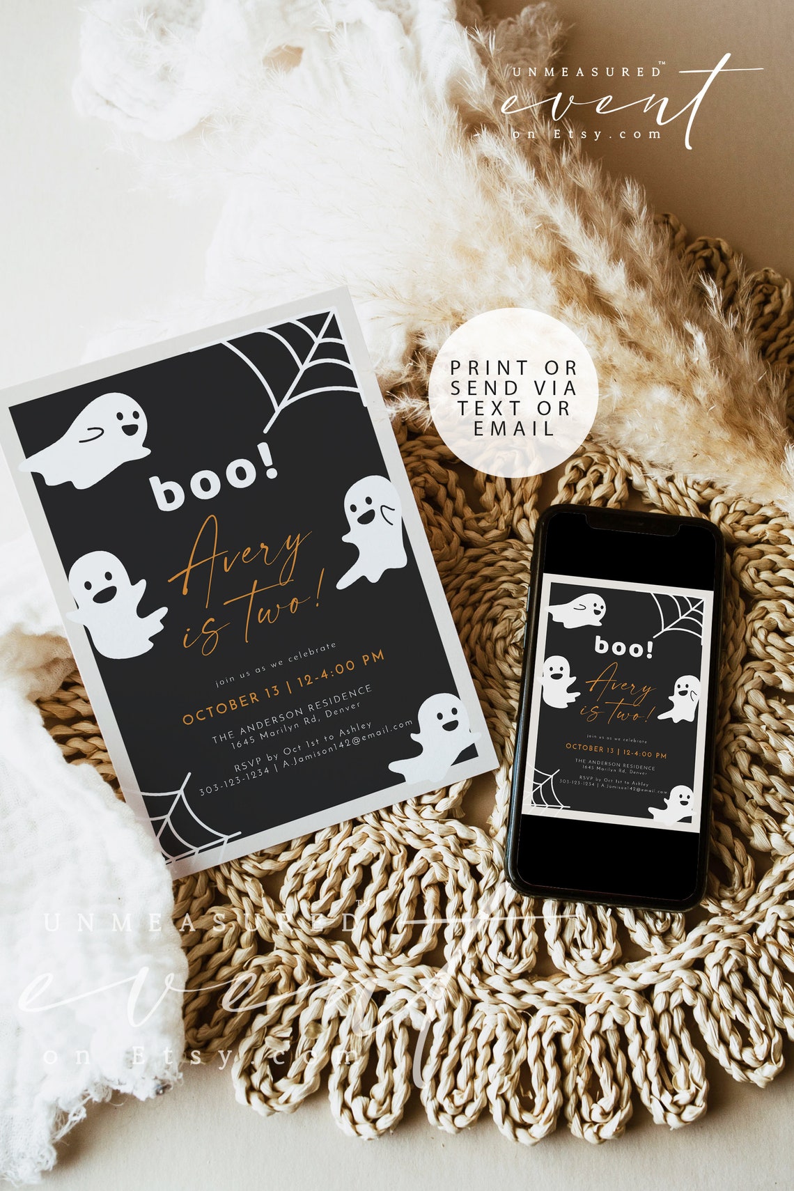 CASPER Ghost Birthday Invitation Template, Modern Halloween Birthday ...