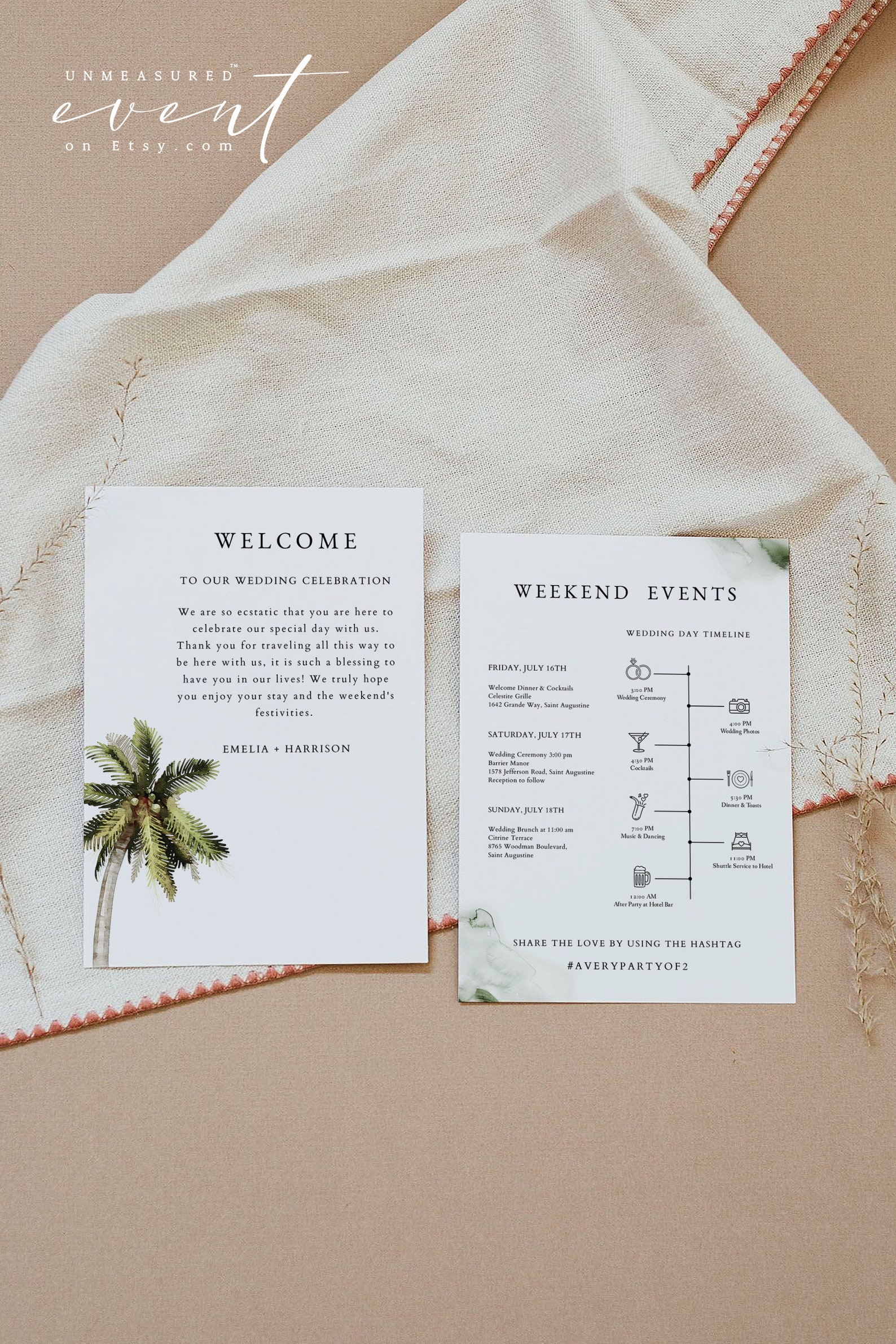 MONA Palm Tree Wedding Welcome Letter Template, Beach Wedding Timeline ...