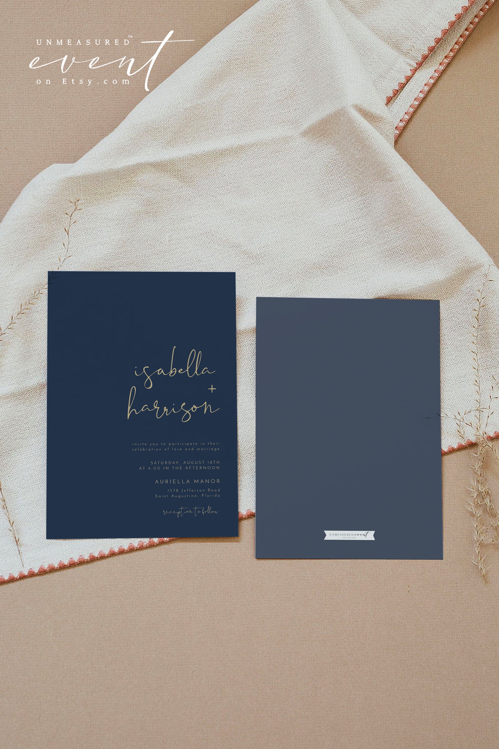 CAITLIN Navy and Gold Wedding Invitation Modern Minimalist | Etsy