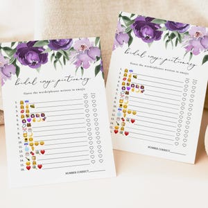 LILAH Purple Floral Emoji Pictionary Bridal Shower Game Template ...