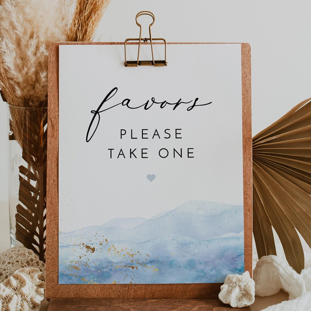 Favors Sign Printable, Please Take a Favor Sign, Sky Blue Watercolor ...