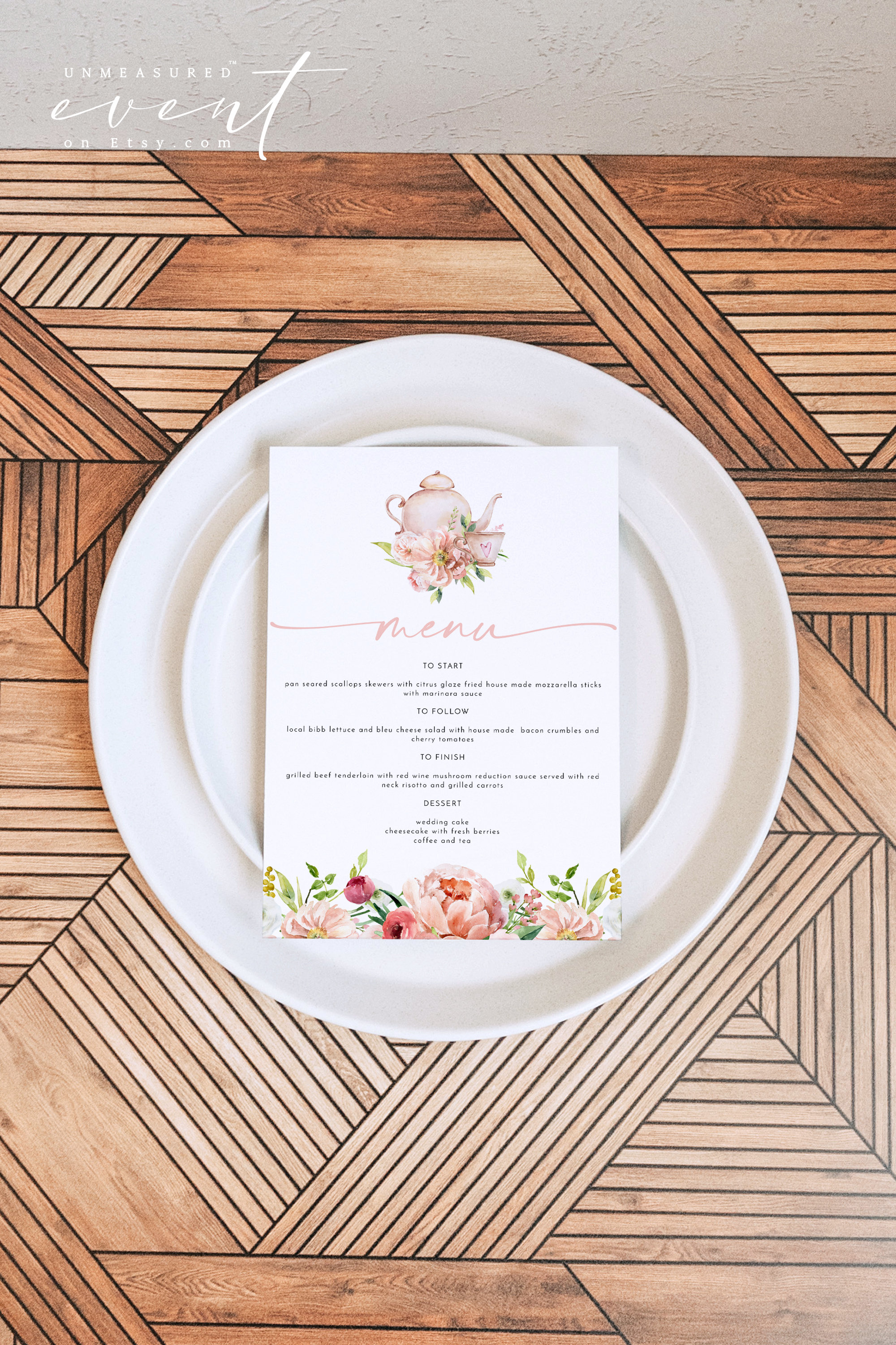 ALICE Tea Party Menu Template Blush Bridal Tea Menu Cards - Etsy