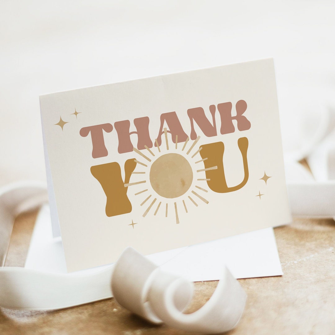 Thank You Card Template, Sun Baby Shower Thank You, Bohemian Sun ...