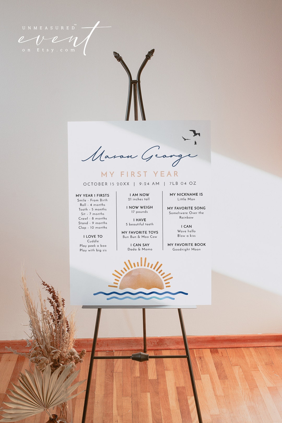 OCEANSIDE First Birthday Milestone Board Template, Beach Milestone ...