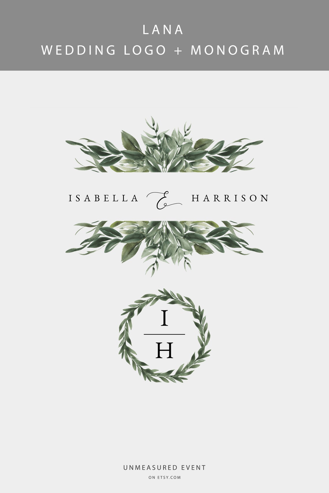 LANA Greenery Wedding Logo Template Greenery Logo Design - Etsy
