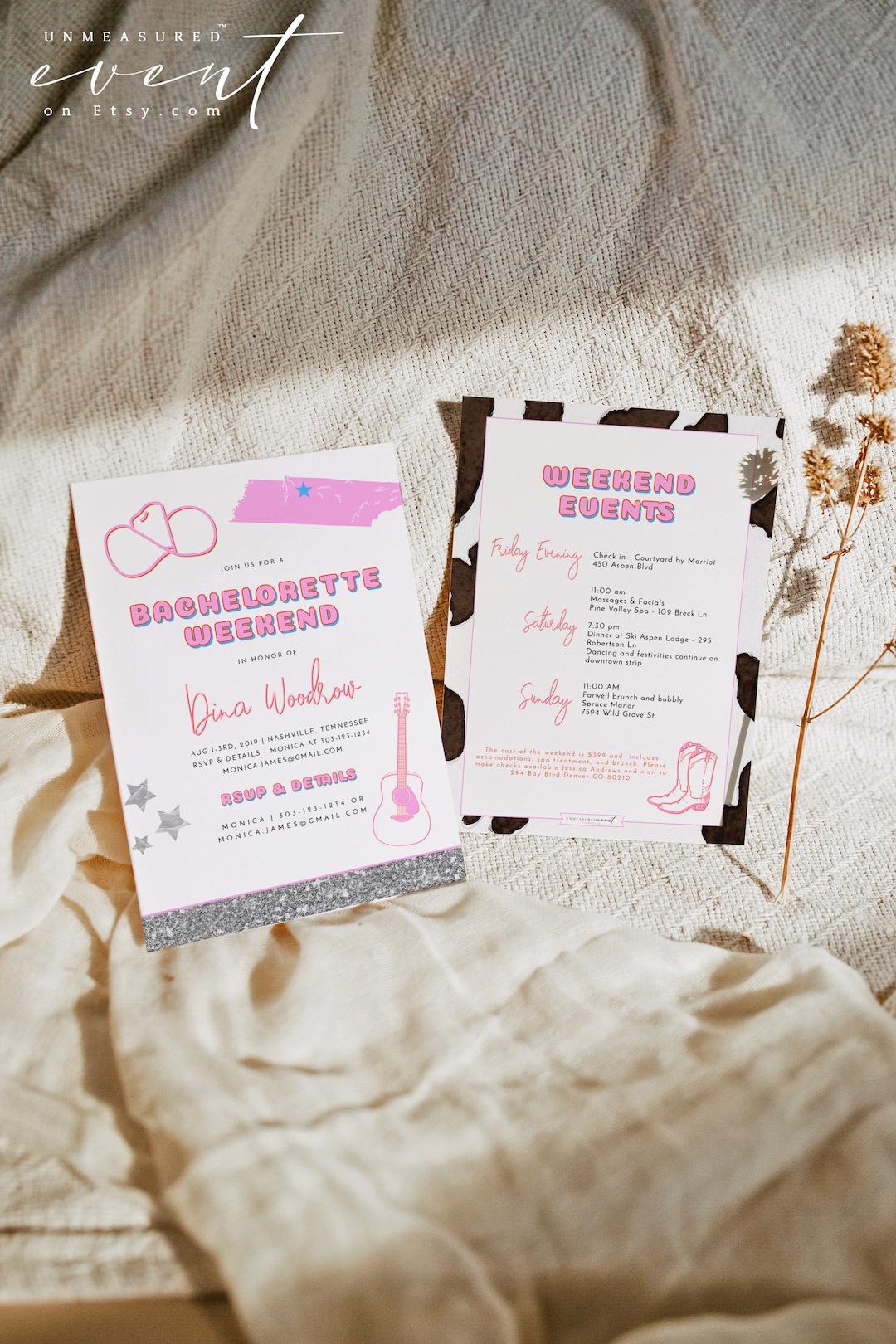 DINA Space Cowgirl Bachelorette Invitation & Itinerary Template ...