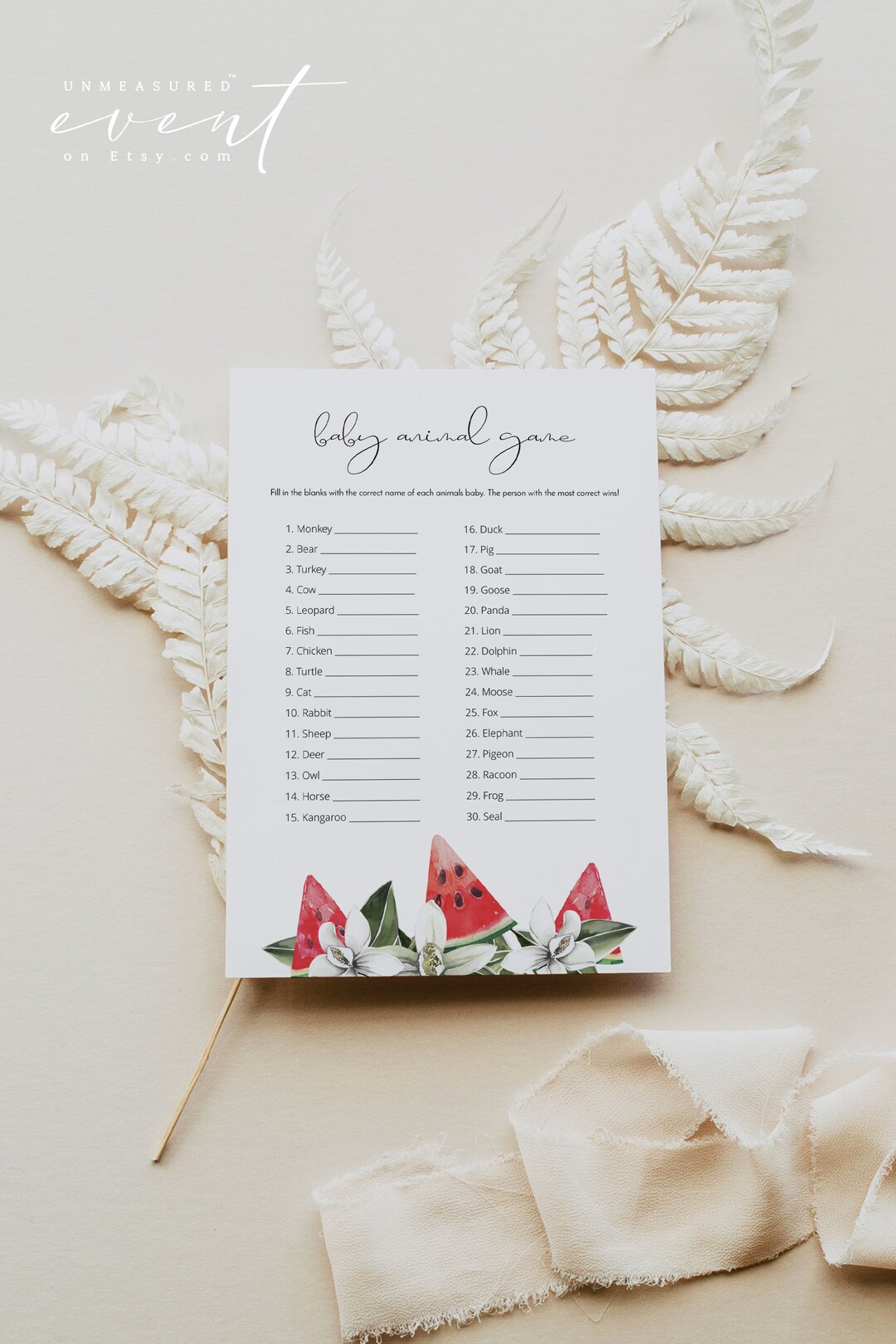 MAYA Watermelon Baby Animal Game Baby Shower Game, Watermelon Baby ...