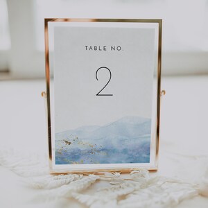 Table Number Template, Blue Watercolor Table Number Printable, Dusty ...