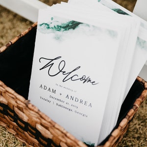 EMERALD Green Watercolor Foldable Wedding Program Template, Tropical ...