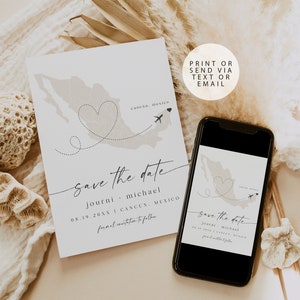 JOURNI Mexico Save the Date, Mexico Map Save the Date Template, Beige ...