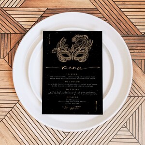 CELINE Masquerade Themed Dinner Menu, Masked Party Dinner Table Menu ...
