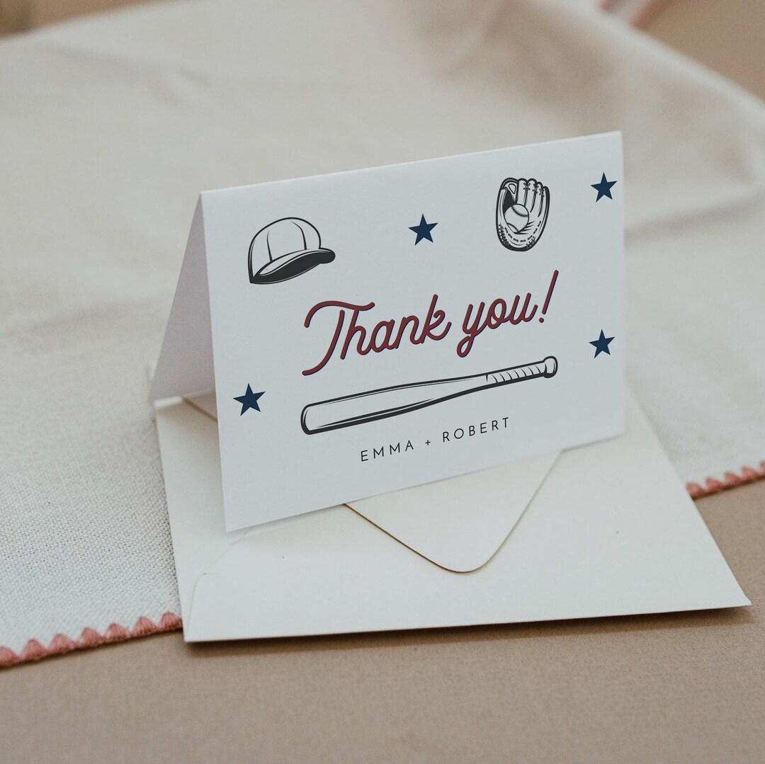 Baseball Thank You Card Template, Printable Thank You Cards, Baseball ...