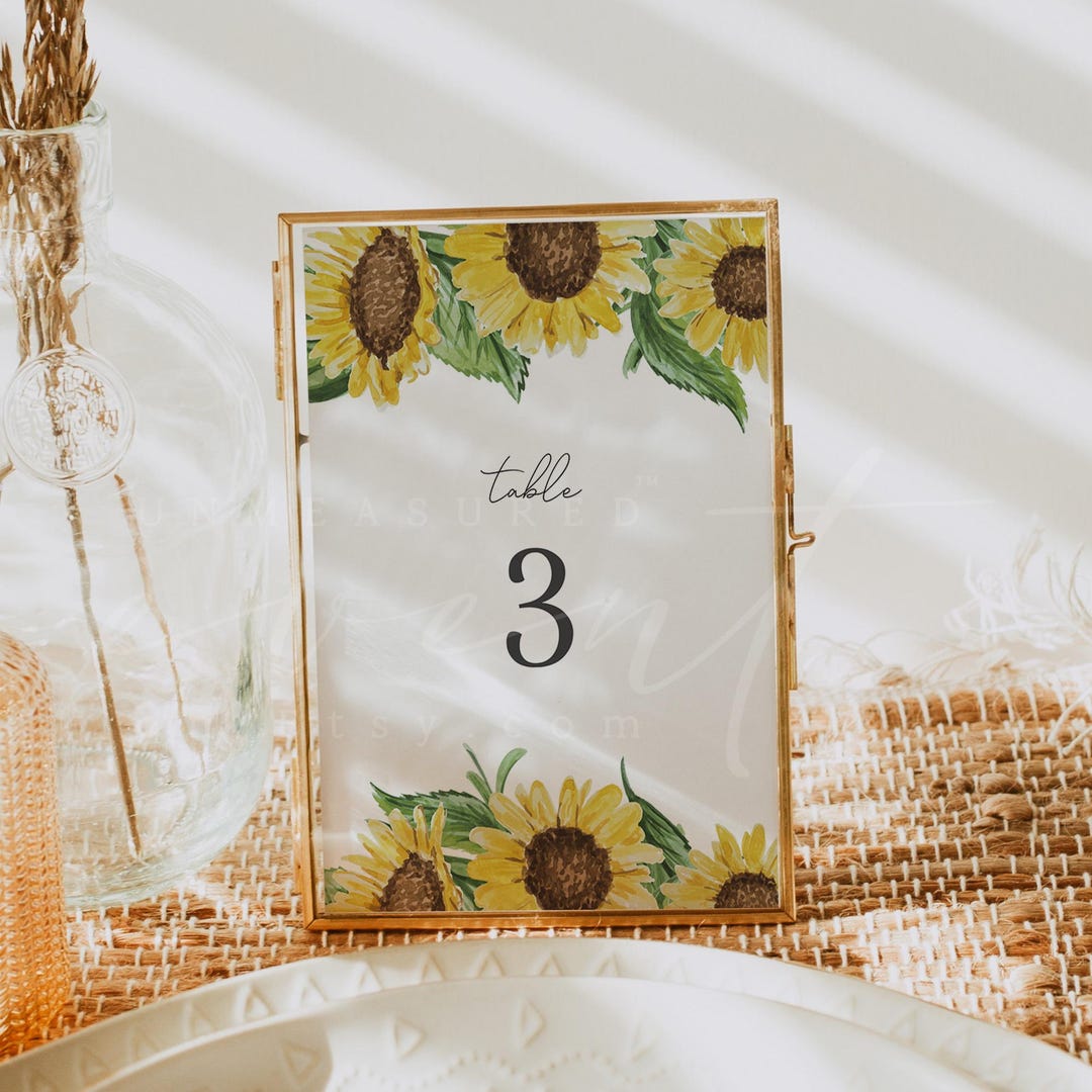 Sunflower Wedding Table Numbers, Wedding Table Numbers, Printable Table ...