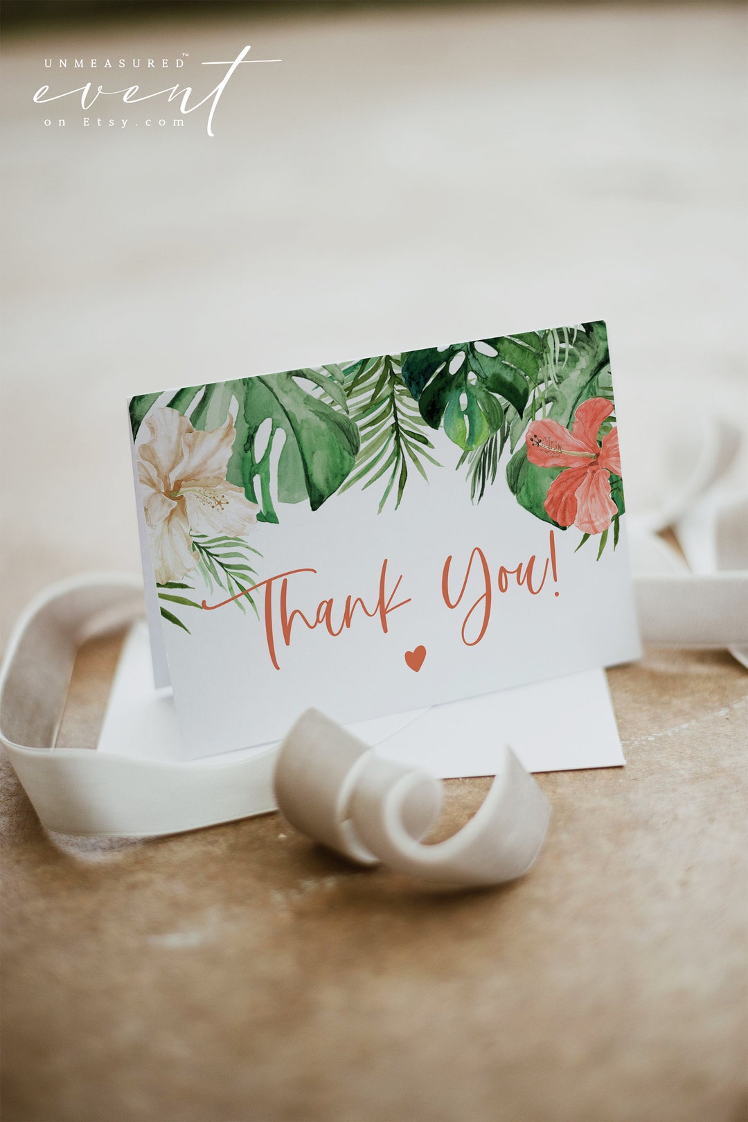 Tropical Thank You Card Template Hibiscus Thank You Card - Etsy