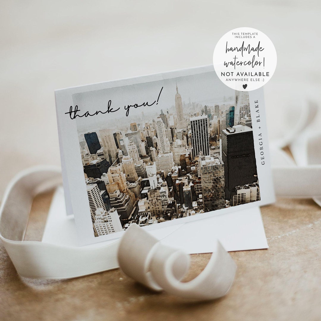 NEW YORK CITY Thank You Card Template, New York Wedding Thank You Card ...