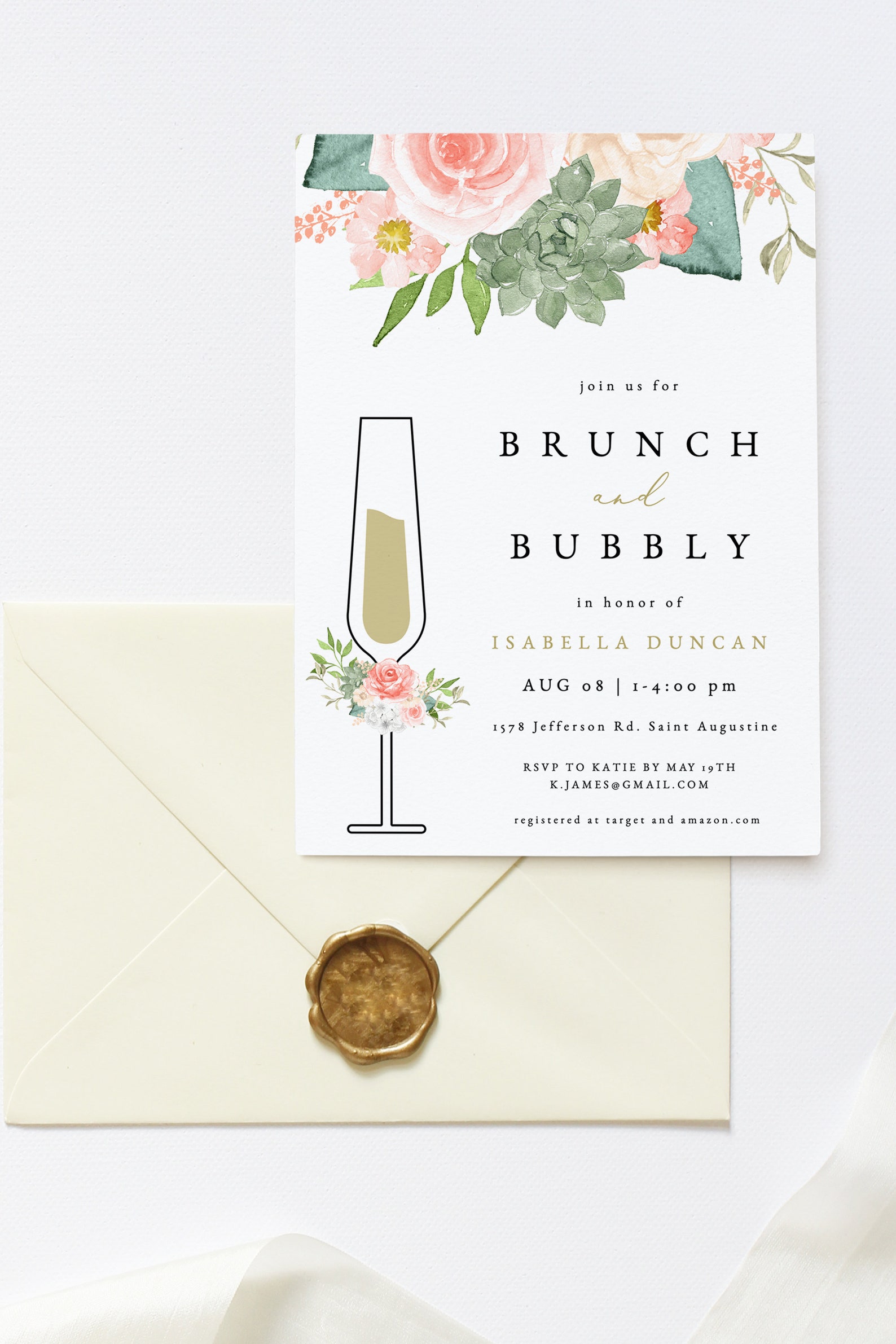 FINLEY Blush Champagne Brunch and Bubbly Invitation | Etsy