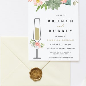 FINLEY | Blush Champagne Brunch and Bubbly Invitation Template, Peach ...