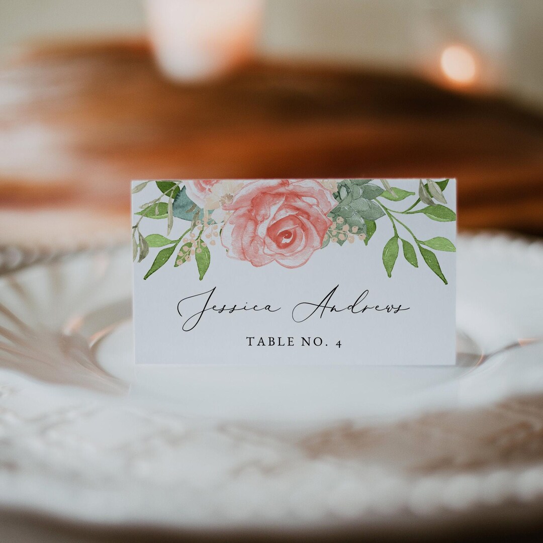 Blush Place Cards Template, Succulent Place Cards, Blush Place Cards ...
