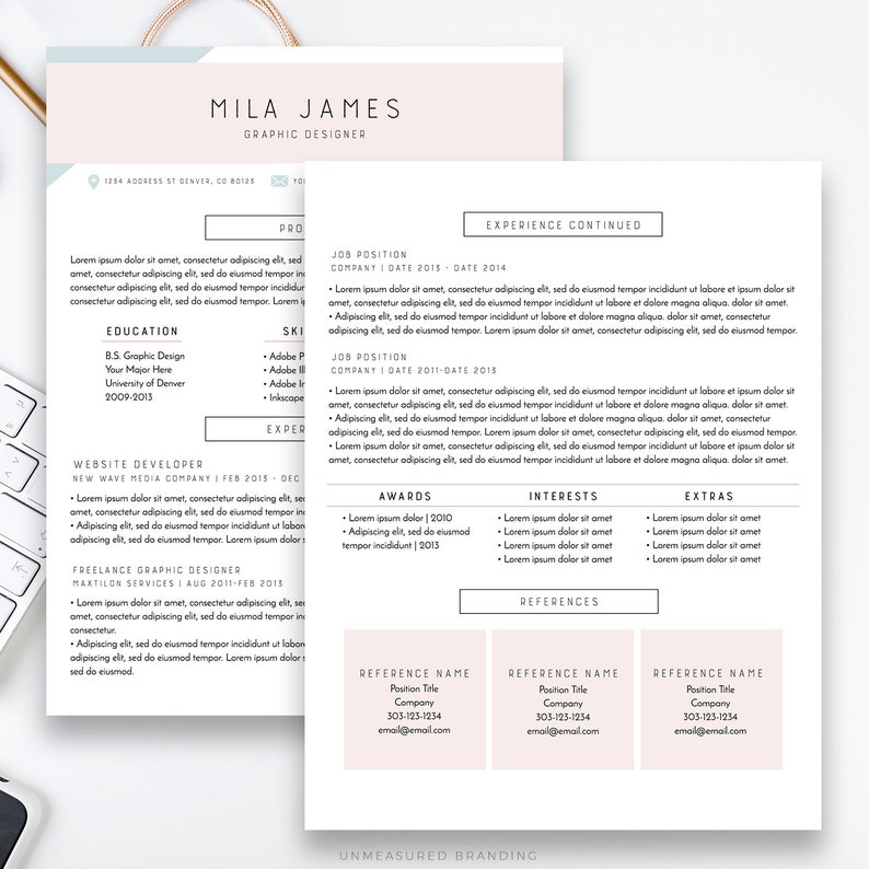 Mint and Blush Resume Template Resume Template Instant | Etsy