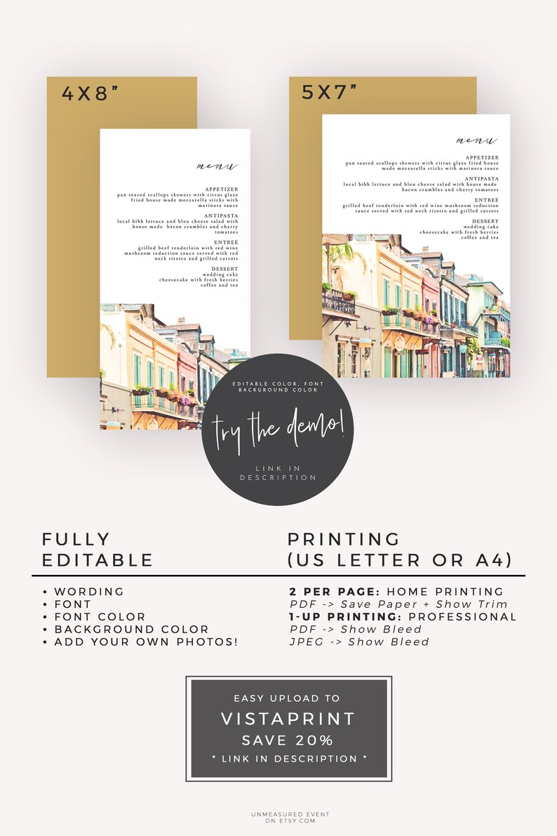 NOLA New Orleans Wedding Menu Template Watercolor French | Etsy
