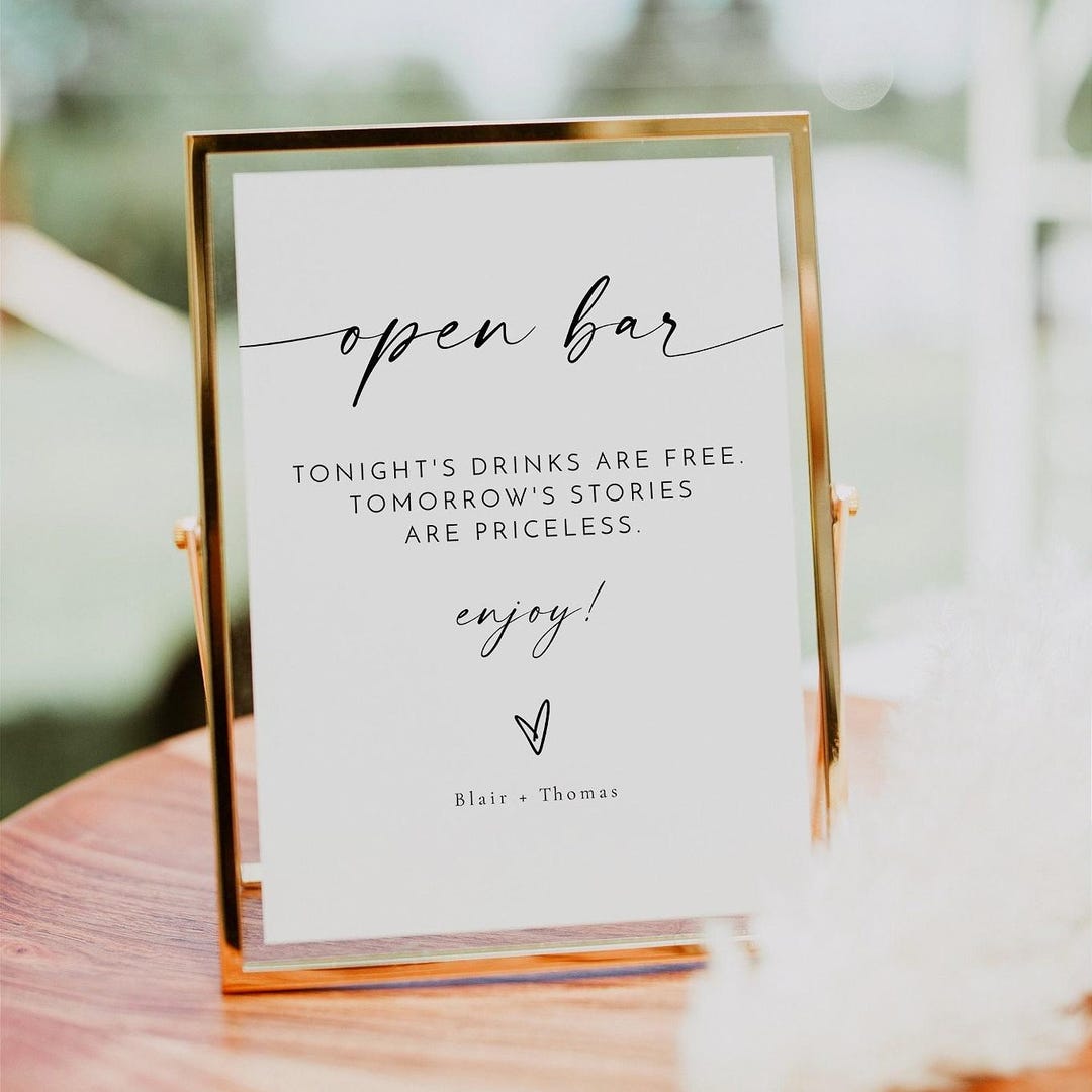 Open Bar Sign Printable, Modern Wedding Bar Sign, Bohemian Free Drinks ...