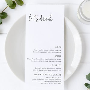 Minimalist Wedding Drink Menu Template Simple Wedding Menu - Etsy