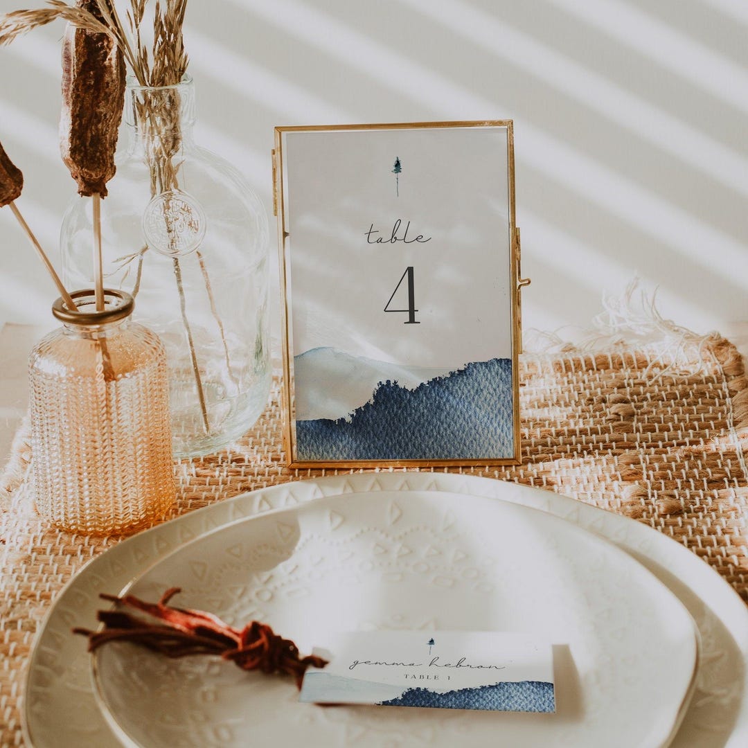 Mountain Wedding Table Number Template, Pine Tree Table Number, Pine ...
