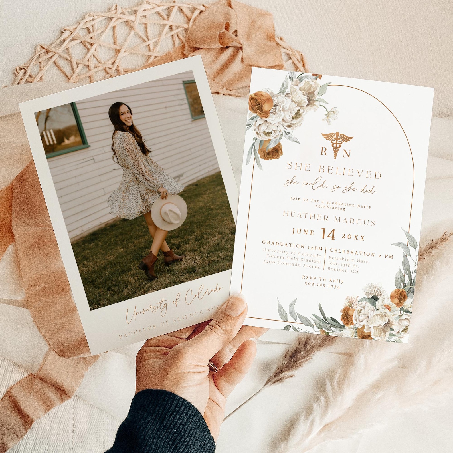 BOHEME Bohemian Terracotta Floral Nurse Graduation Invitation Template ...