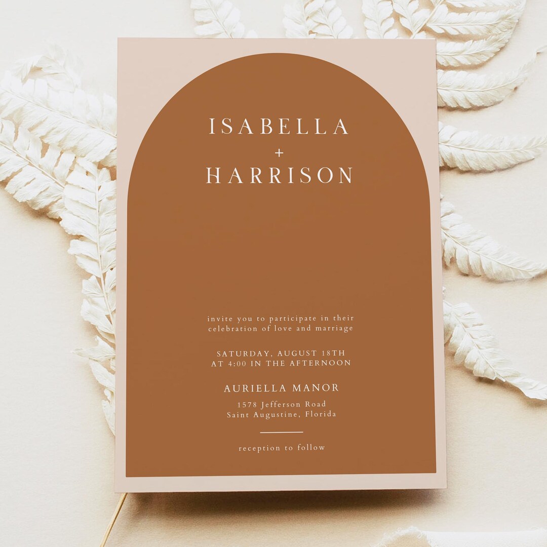 Arched Burnt Orange Wedding Invitation Template, Terracotta Wedding ...