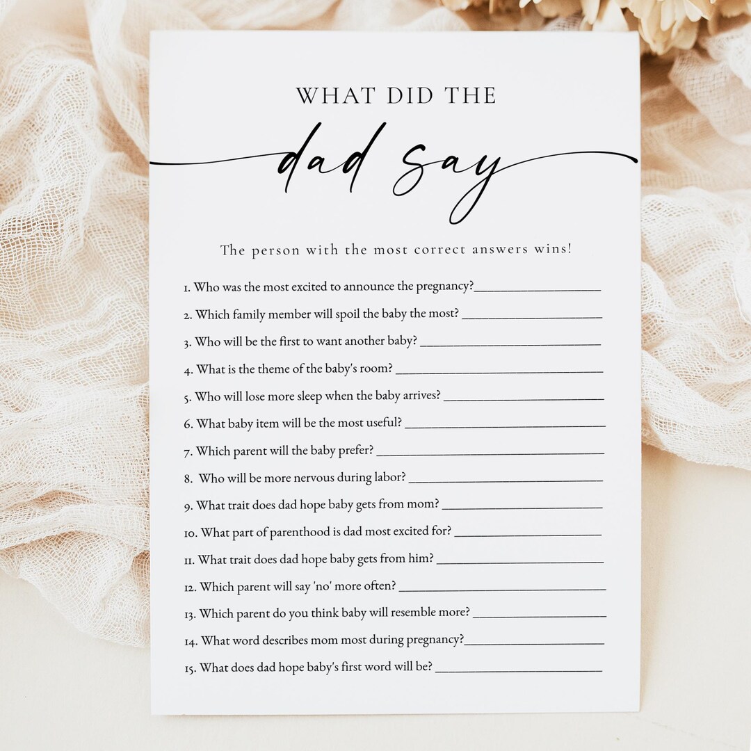 BLAIR What Did Dad Say Baby Shower Game Template, Guess What Dad Says ...