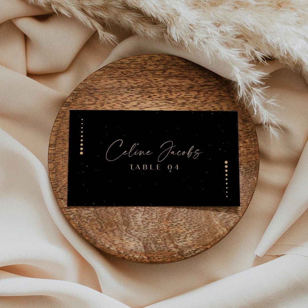 Place Card Template, Elegant Gold and Black Place Card, Wedding Place ...