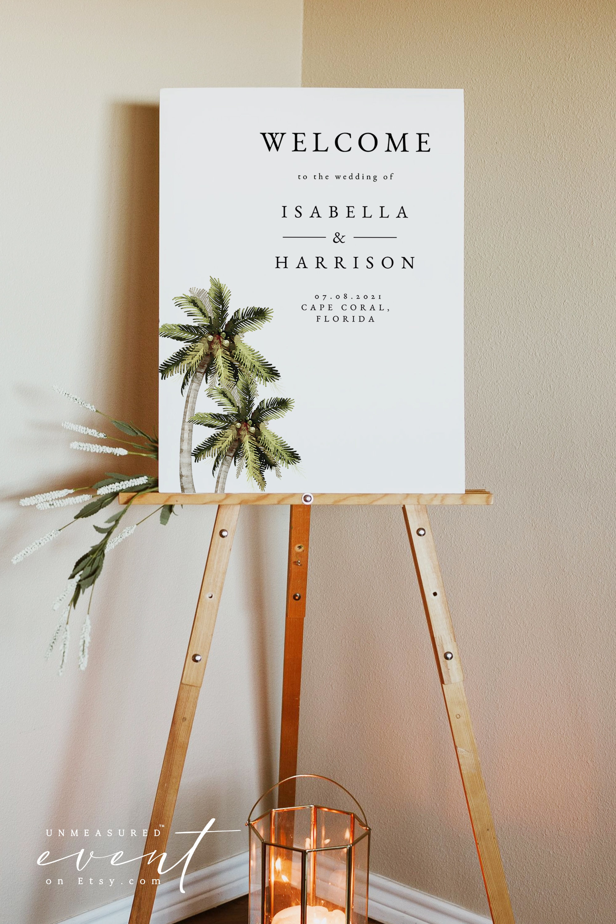MONA Tropical Wedding Welcome Sign Template, Palm Tree Wedding Welcome ...