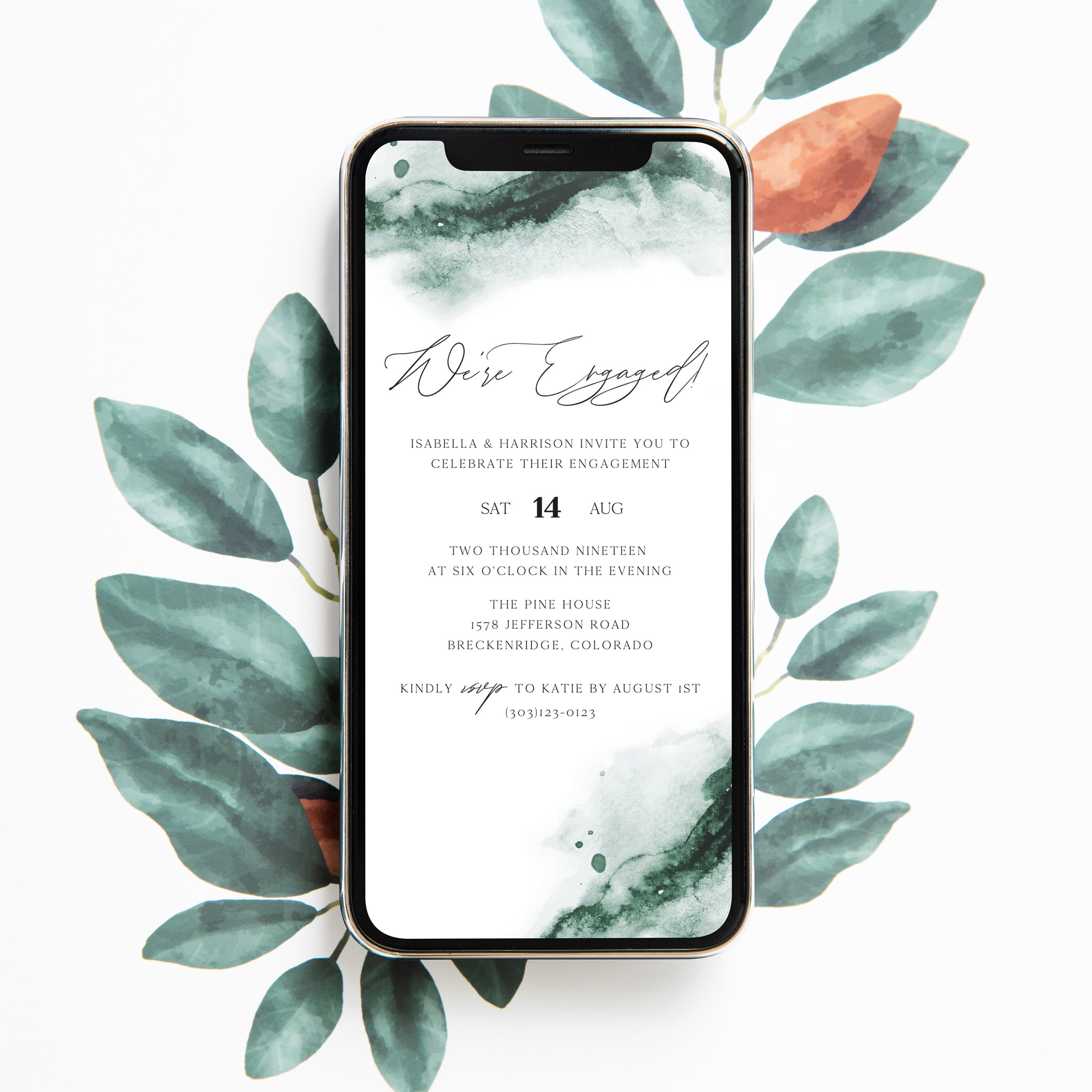 EMERALD Abstract Engagement Party Evite Template Engagement - Etsy