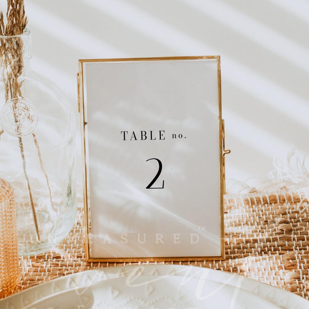 Table Number Template, Modern Minimalist Wedding Table Number Cards ...